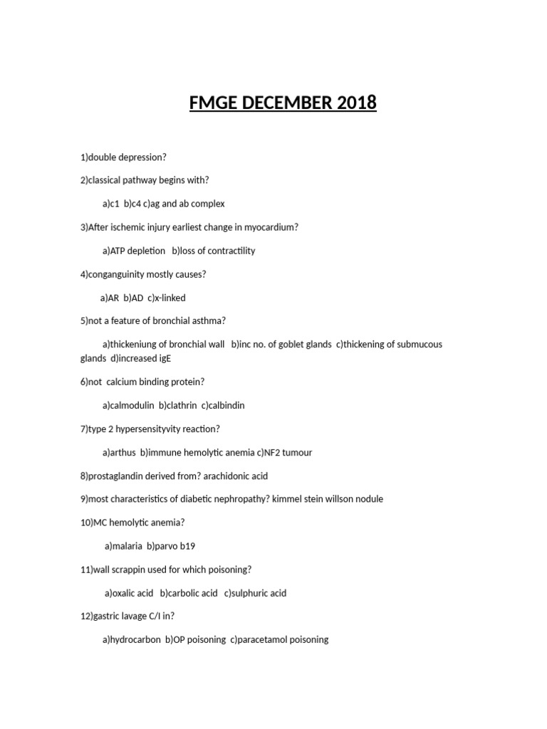 Fmge Questions For Mci | Download Free PDF | Vitamin A | Dementia