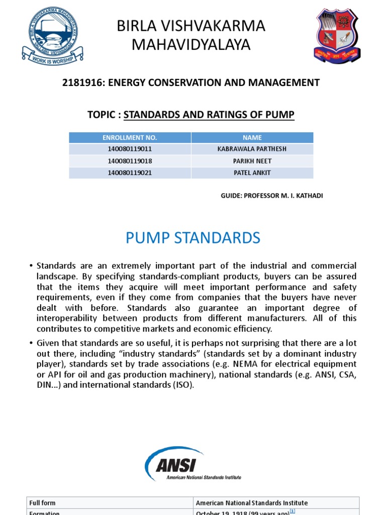 Standard and Ratings of Pumps | PDF | Standards Organization ...