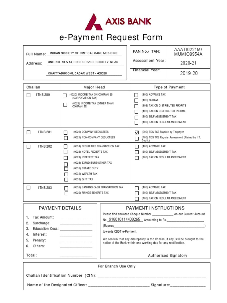 CBDT e Payment Request Form Use For All 1 | PDF | Payments | Taxes