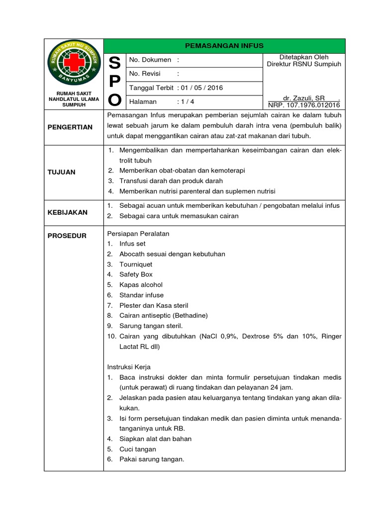 Sop Pemasangan Infus | PDF