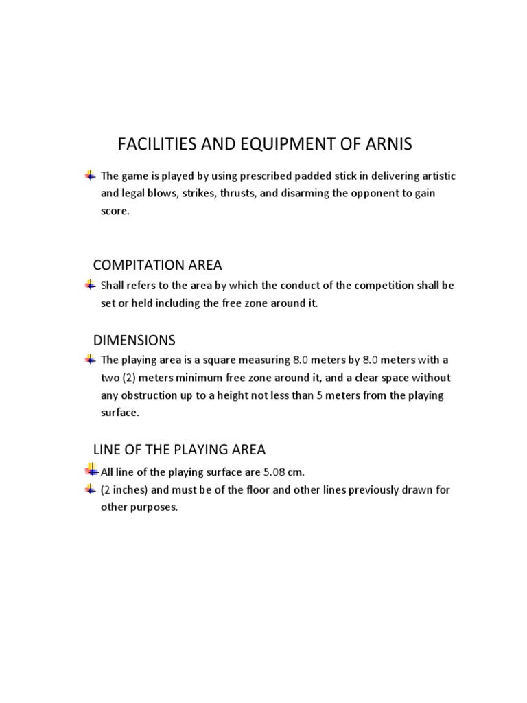 Arnis Competition Area and Equipment Specs | PDF | Metre | Sports