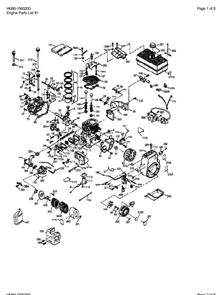 HM90-156020G Page 1 of 8 Engine Parts List #1 | PDF | Piston | Carburetor