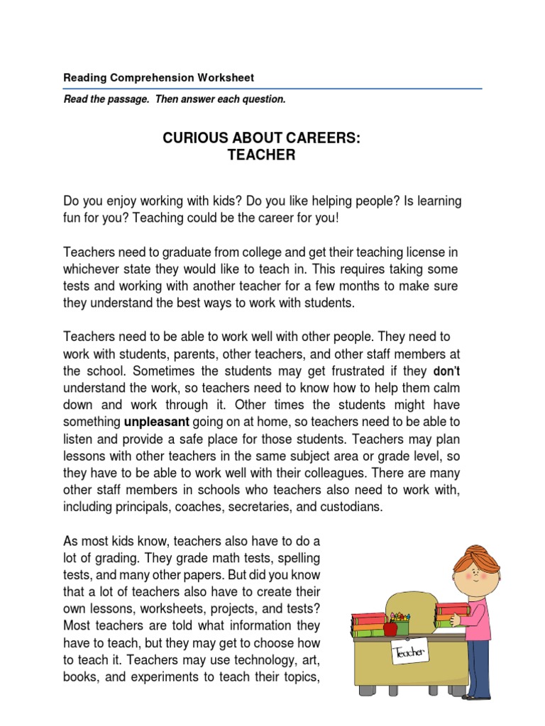 5th Grade 5 Careers Teacher | PDF | Worksheet | Teachers