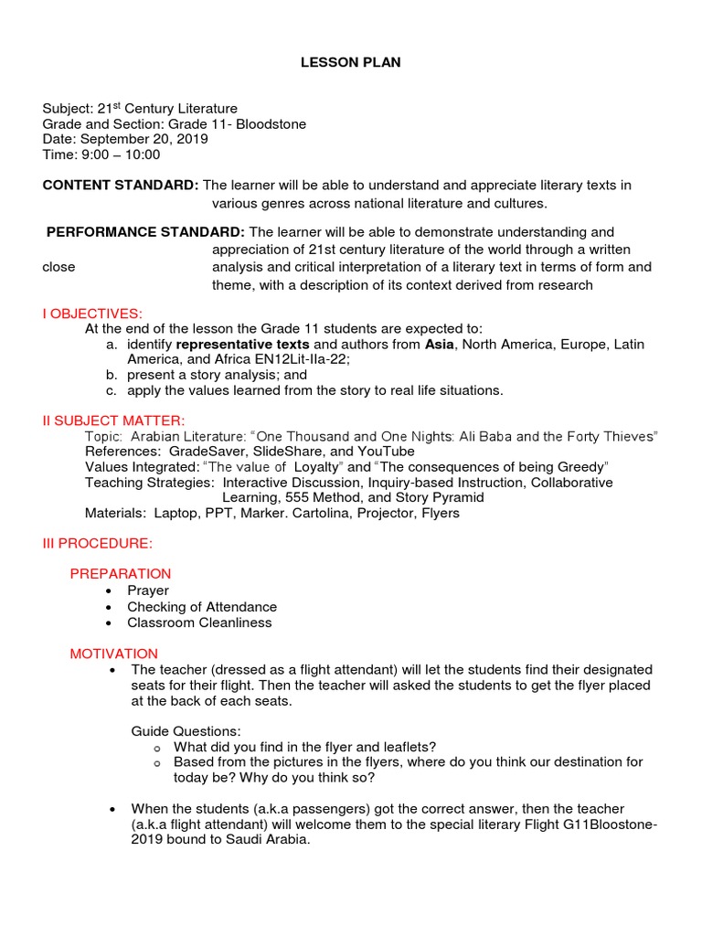Demo Lesson Plan in Arabian Lit | PDF | Lesson Plan | Teaching