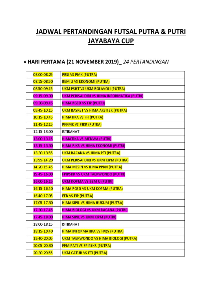 Contoh Jadwal Pertandingan Futsal | PDF
