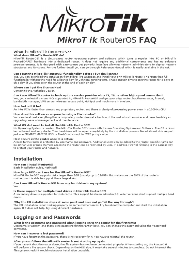 Mikrot Ik Routeros Faq: What Is Mikrotik Routeros?? | PDF | Virtual ...