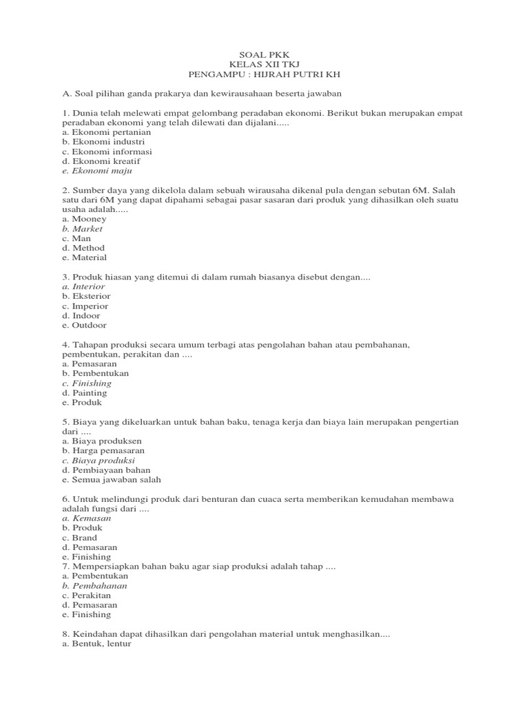 Soal Pkk Kelas Xii Pdf