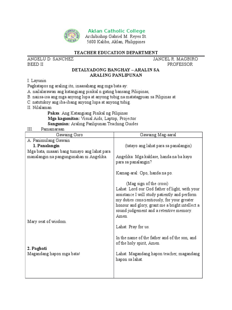 Lesson Plan Ang Katangiang Pisikal NG Pilipinas | PDF