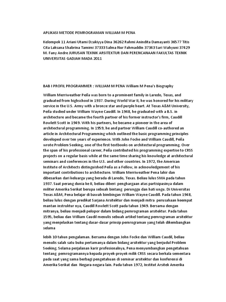 Aplikasi Metode Pemrograman William M Pena | PDF | Texas | Architect