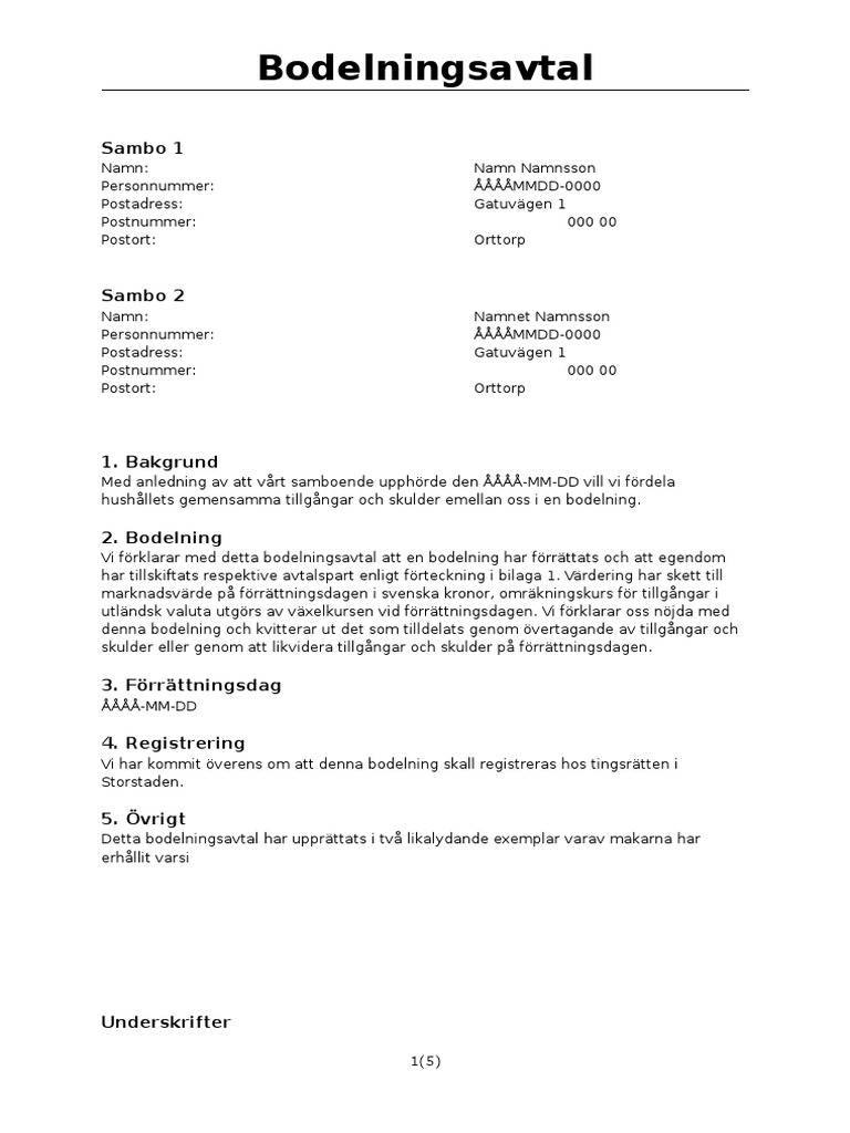 Bodelningsavtal Sambo1 | PDF