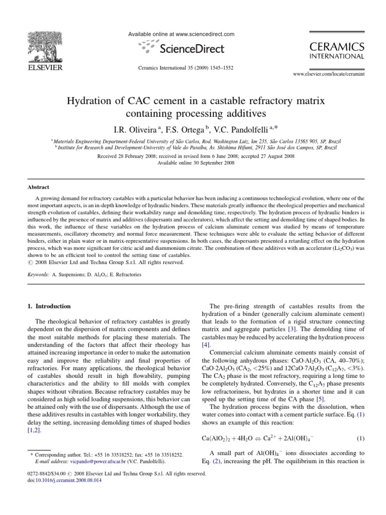 Hydration of CAC Cement in A Castable Refractory Matrix | PDF ...