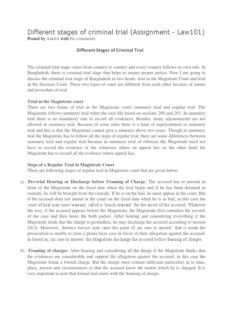 Different Stages of Criminal Trial | PDF | Magistrate | Prosecutor