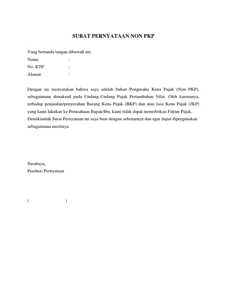 Surat Pernyataan Non PKP Resmi | PDF | Pengelolaan Keuangan & Uang