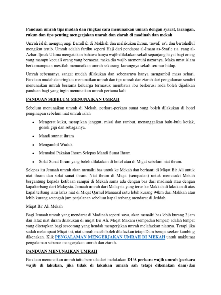 Panduan Umrah Tips Mudah Dan Ringkas Cara Menunaikan Umrah Dengan Syarat PDF | PDF