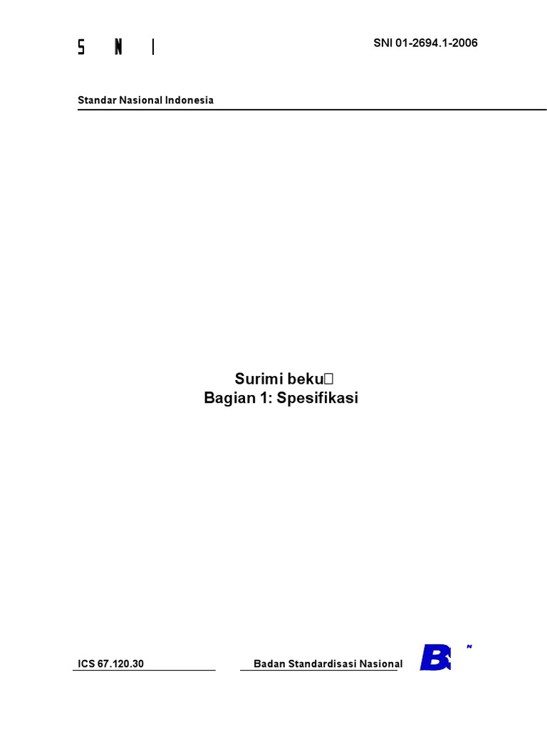 SNI 01-2694.1-2006 - RSNI Surimi Beku 1 | PDF