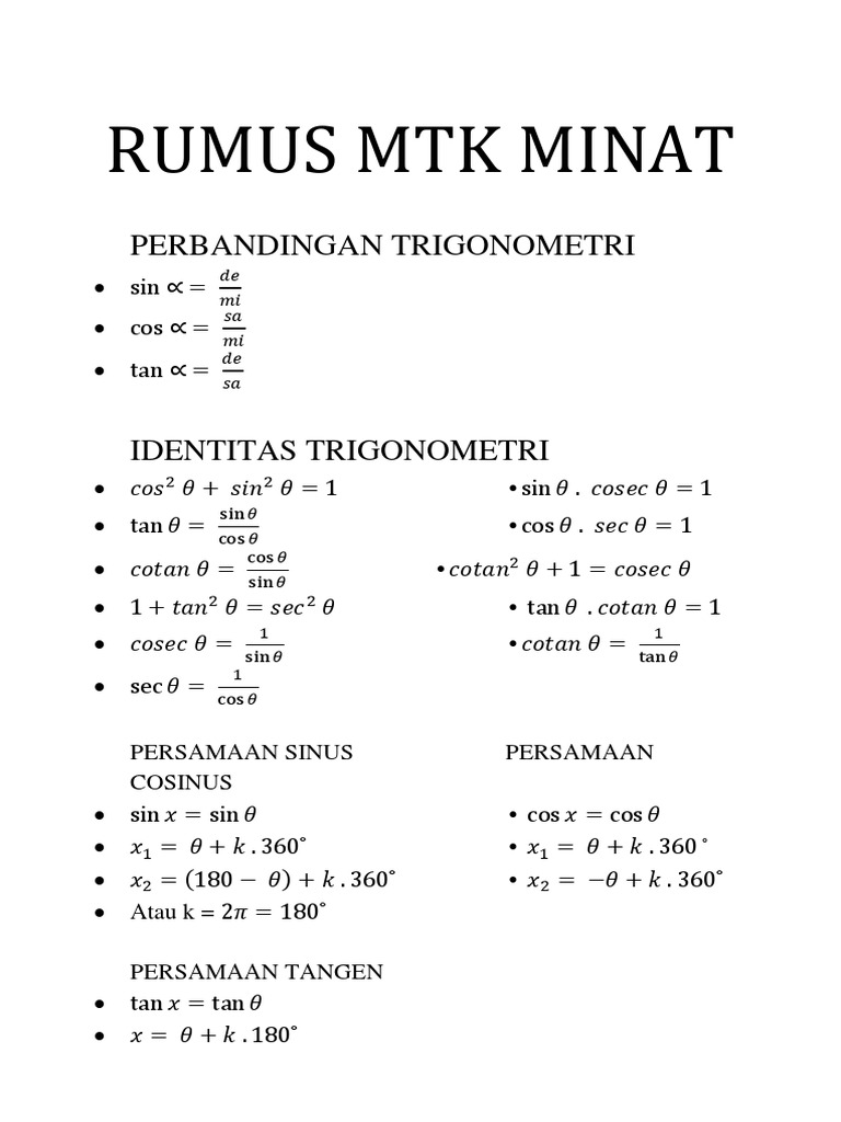 Rumus MTK Minat | PDF