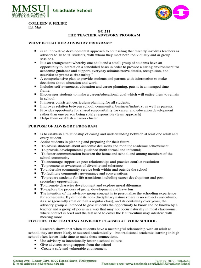 Teacher Advisory Program Guide | PDF | Curriculum | Adolescence