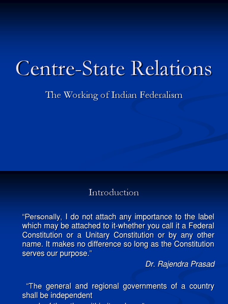 Centre-State Relations in Indian Federalism | PDF | Political Charters ...