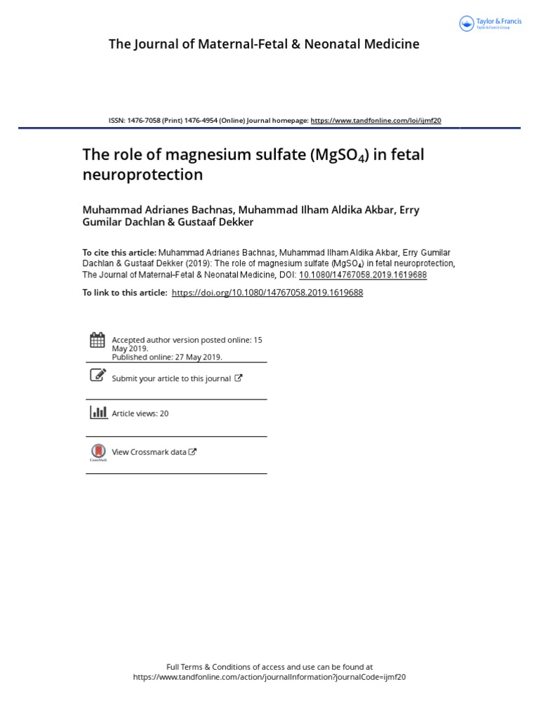 The Role of Magnesium Sulfate MgSO4 in Fetal Neuroprotection PDF | PDF ...