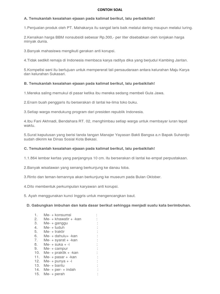 Contoh Soal Bahasa Indonesia Essay | PDF