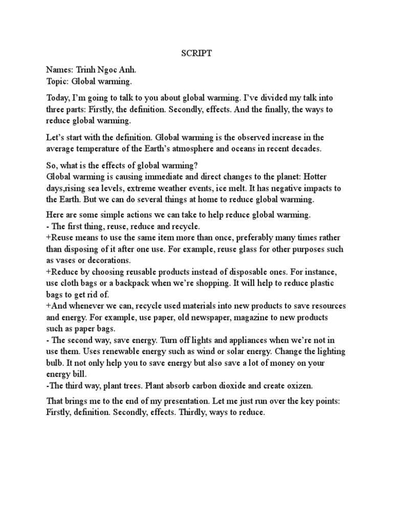 SCRIPT Global Warming | PDF | Science & Mathematics