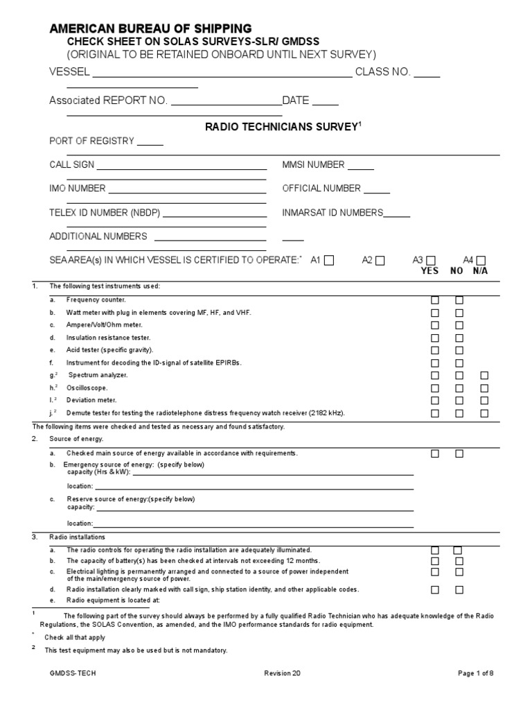 ABS GMDSS Survey Check List-TECH | PDF | Radio | Broadcasting