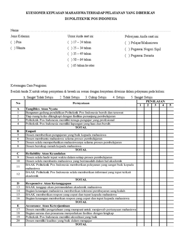 Contoh Kuesioner Pengendalian Mutu | PDF