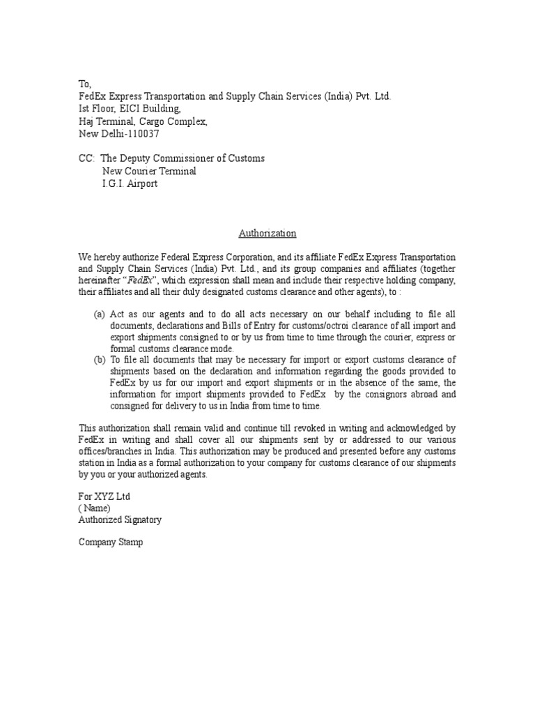 Authority Letter-Fedex-Format | PDF