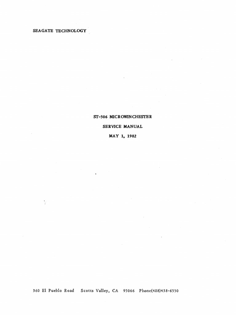 Seagate ST-506 MicroWinchester Service Manual: A Technical Guide for ...