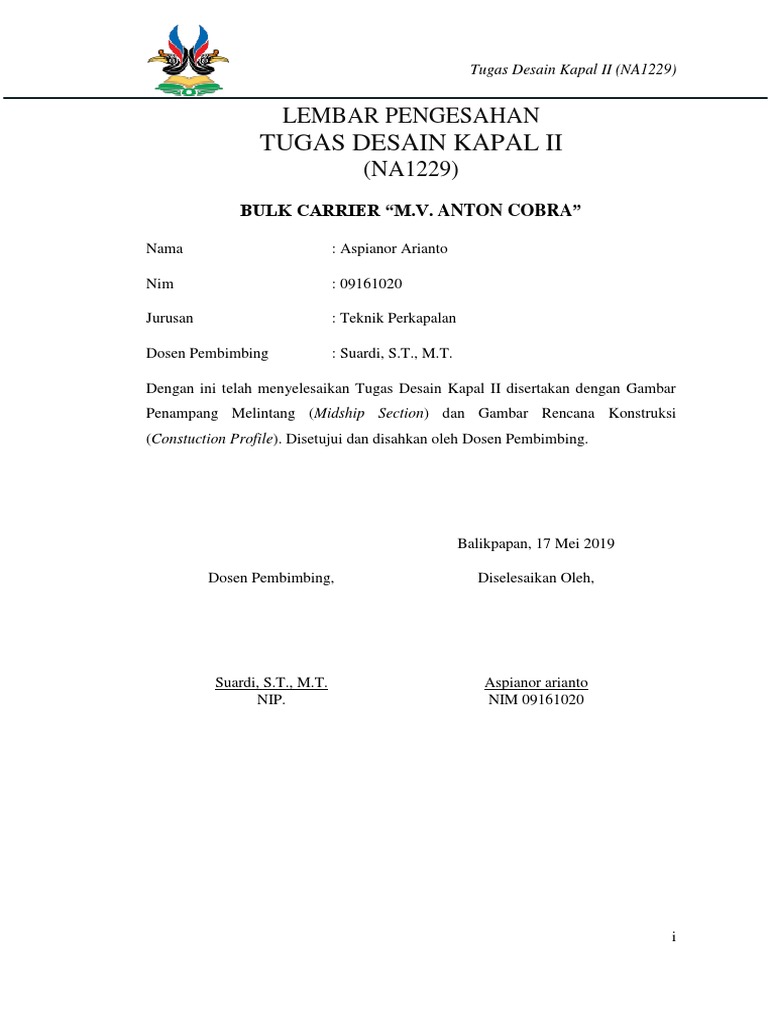 Contoh Laporan Tugas Desain Kapal 2 | PDF