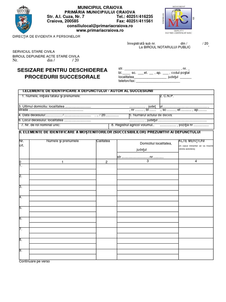 Cerere Succesiune 1 | PDF