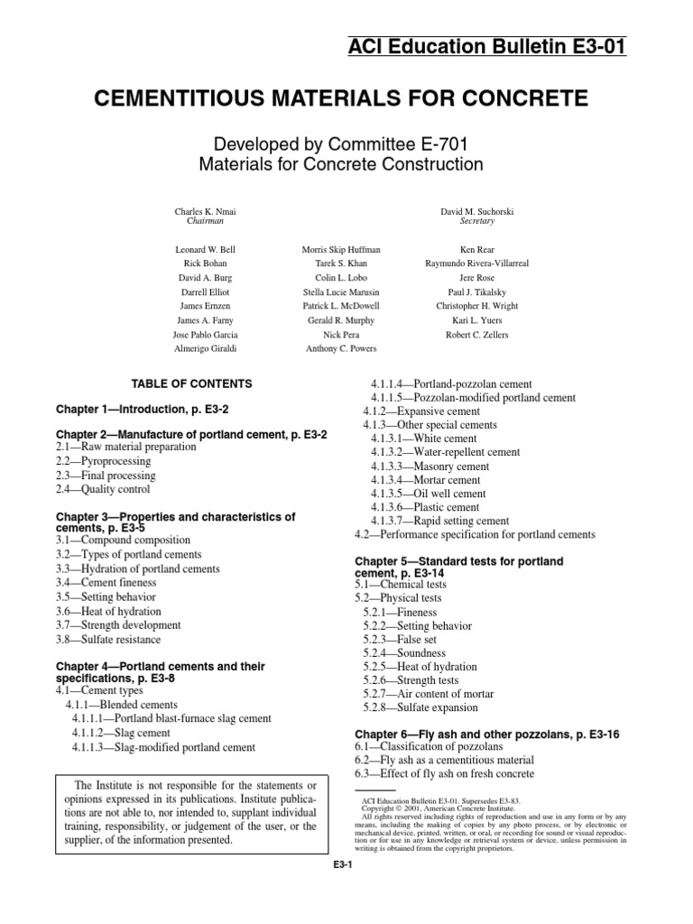 ACI Education Bulletin E3-01 | PDF | Concrete | Cement