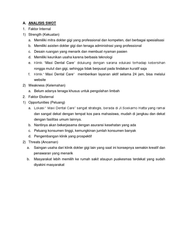 SWOT ANALYSIS OF MAXI DENTAL CARE CLINIC | PDF