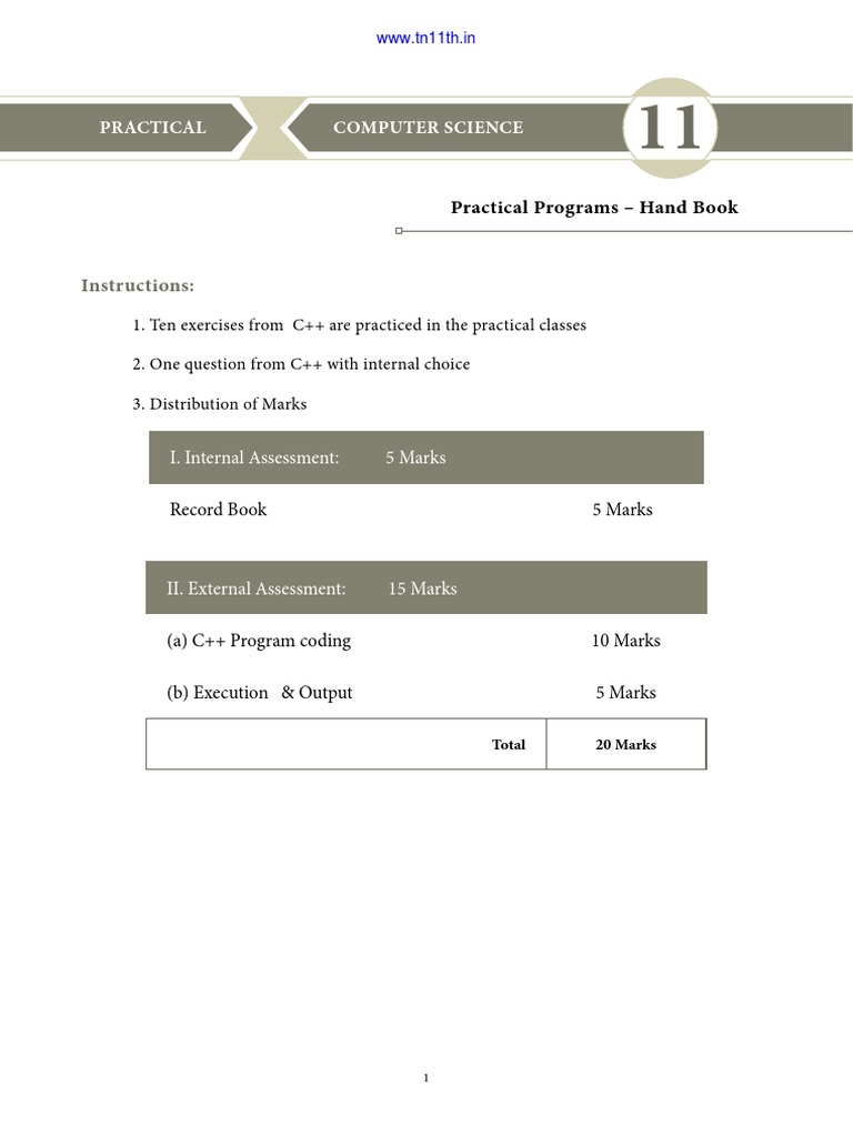C++ Practical Exercises for Class 11 | PDF | Subroutine | Method ...
