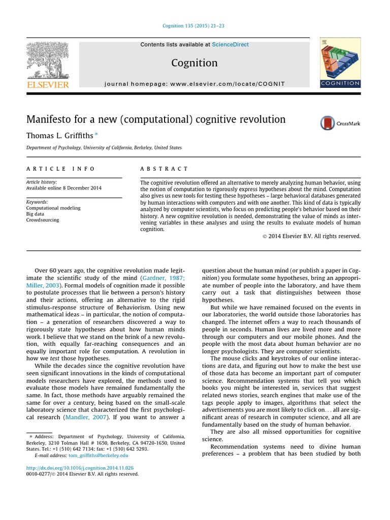 Manifesto For A New Cognitive Revolution | PDF | Psychology | Cognition