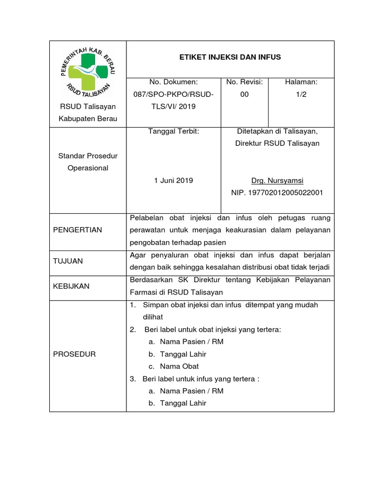SPO Etiket Injeksi Dan Infus. | PDF