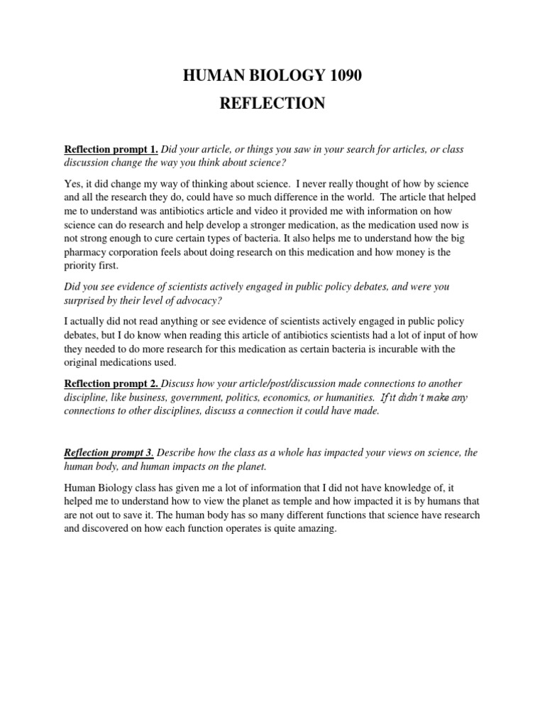 Human Biology Reflection 2019 | PDF