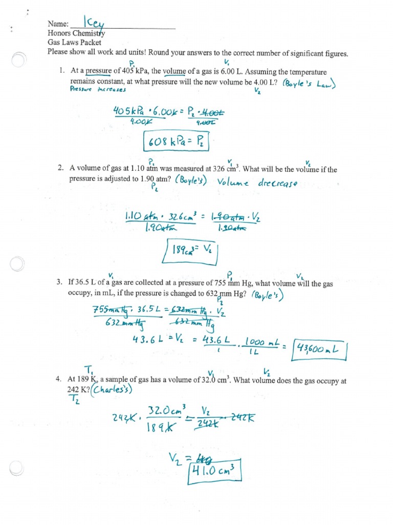 Answers - Gas Law Packet | PDF