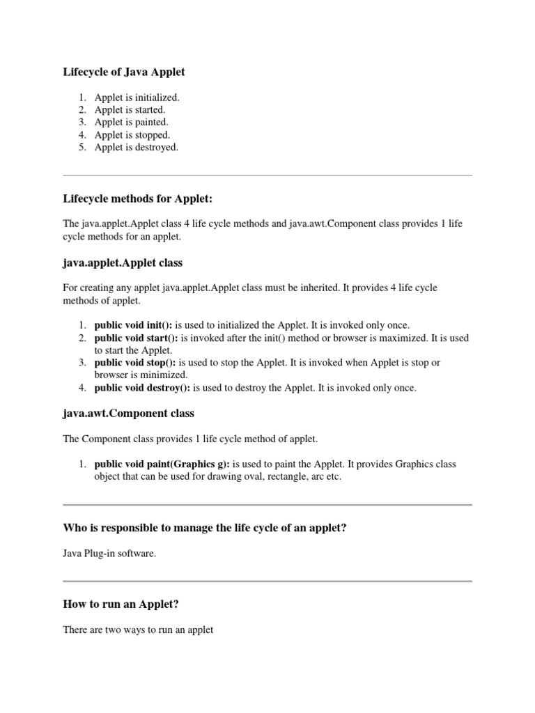 Lifecycle of Java Applet | PDF | Java (Programming Language) | Computer Programming
