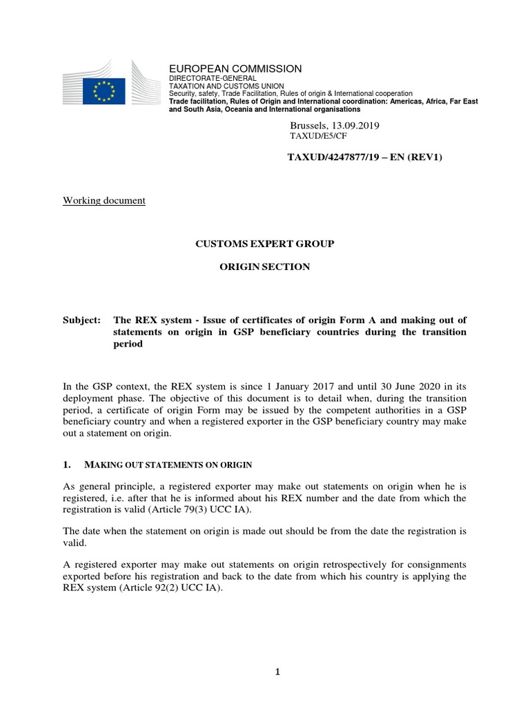 Issue of Certificates of Origin Form A and Making Out of Statements On ...