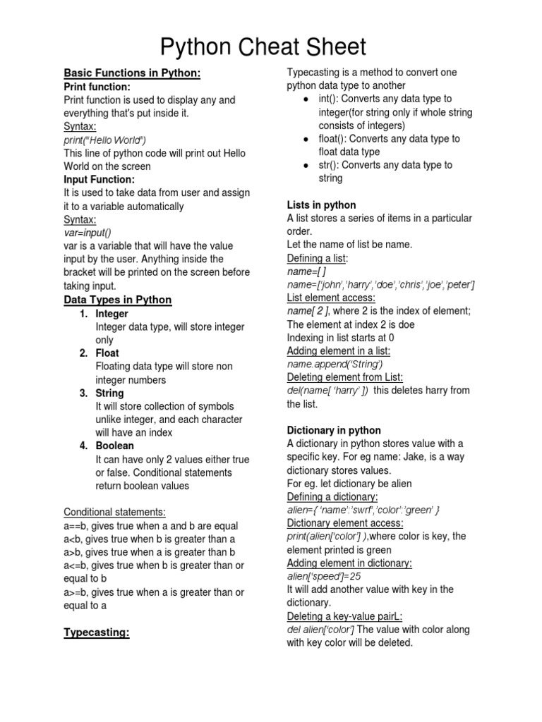 Python Cheat Sheet | PDF | Subroutine | Data Type