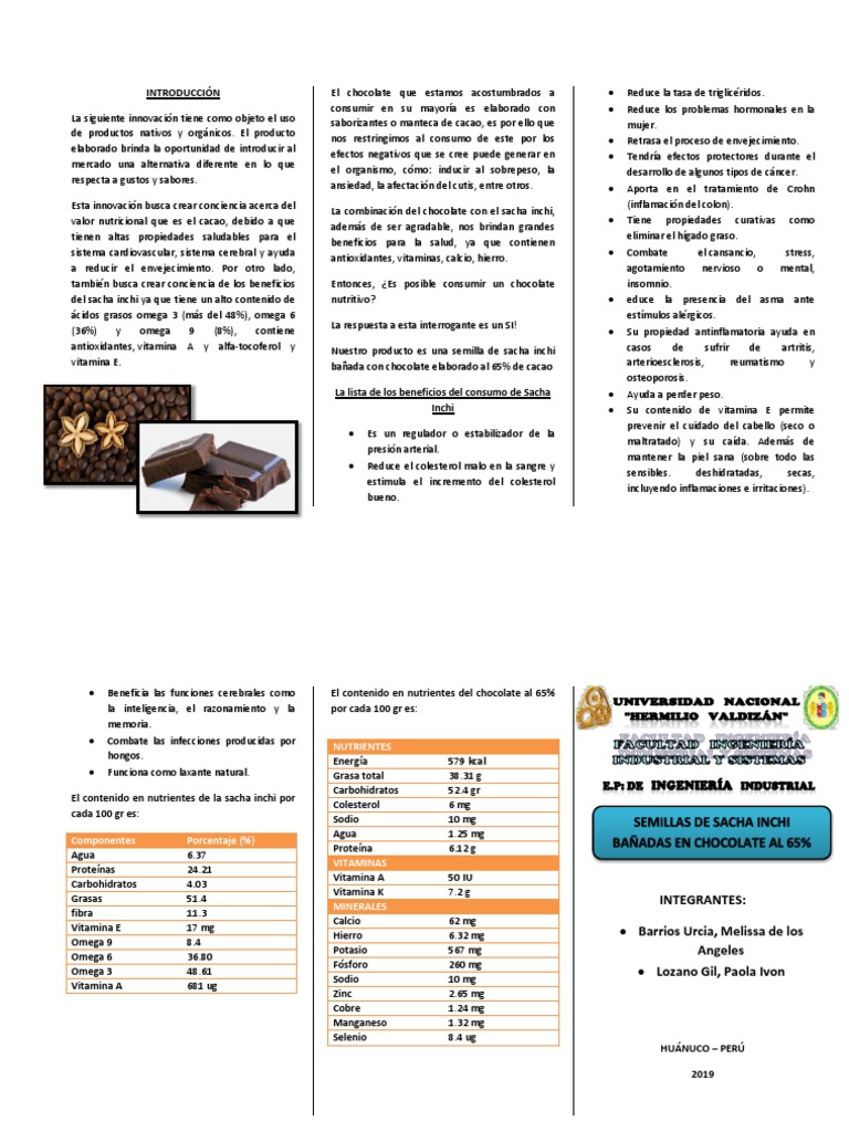 Sacha Inchi Con Chocolate | Descargar gratis PDF | Chocolate | Nutrientes