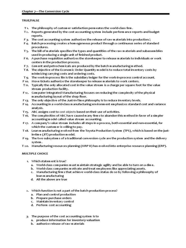 ch07 AIS TEST BANK | PDF | Cost Accounting | Inventory