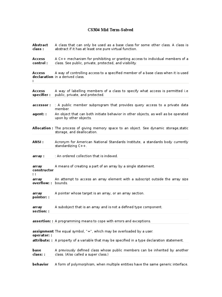 CS304 Short Solved Paper | PDF | Class (Computer Programming) | Method (Computer Programming)