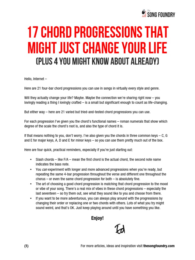 17 Chord Progressions That Might Just Change Your Life The Song Foundry ...