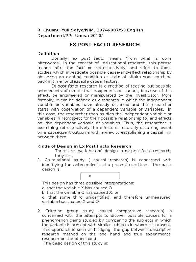 Ex Post Facto Research | PDF | Causality | Experiment