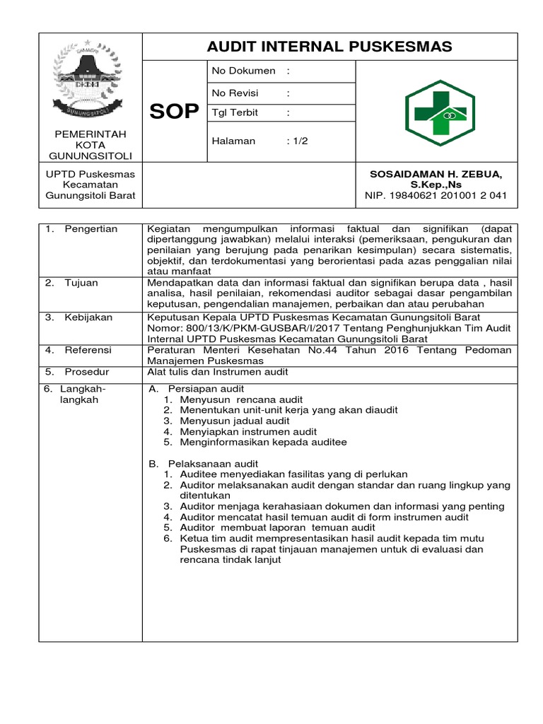 SOP Audit Internal | PDF