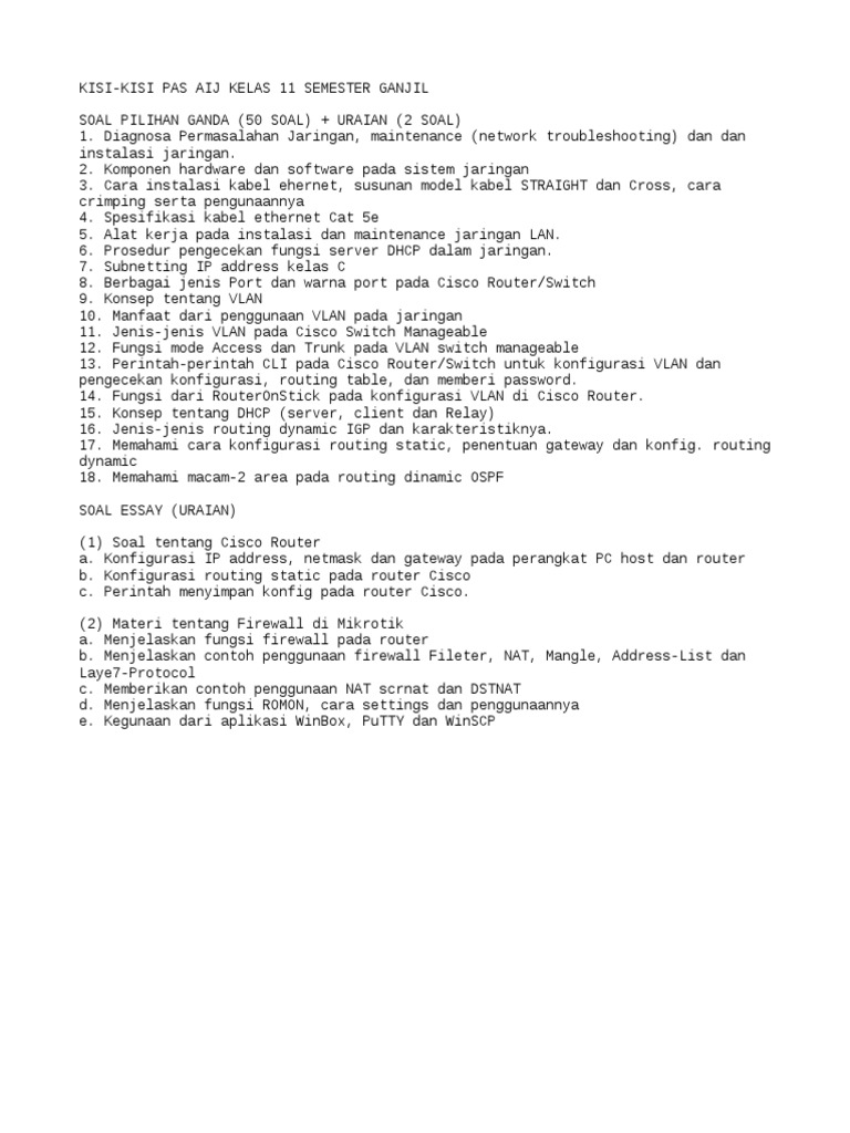 Kisi-Kisi Soal PAS AIJ Kelas 11 Semester Ganjil | PDF