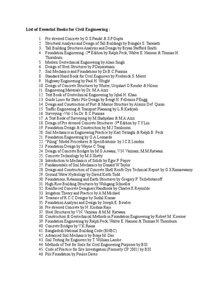 Essential Civil Engineering Books List | PDF | Geotechnical Engineering ...