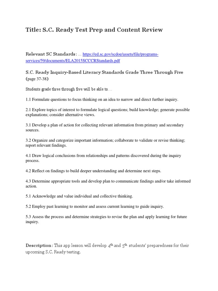 S.C. Ready Test Prep for Grades 3-5 | PDF | Educational Psychology ...